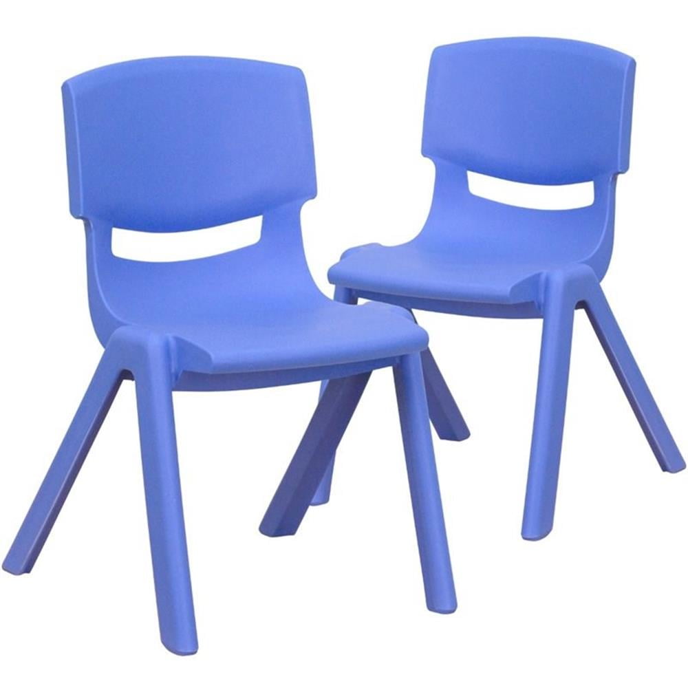 Pemberly Row 12" Plastic Stackable Preschool Chair in Blue (Set of 2 ...