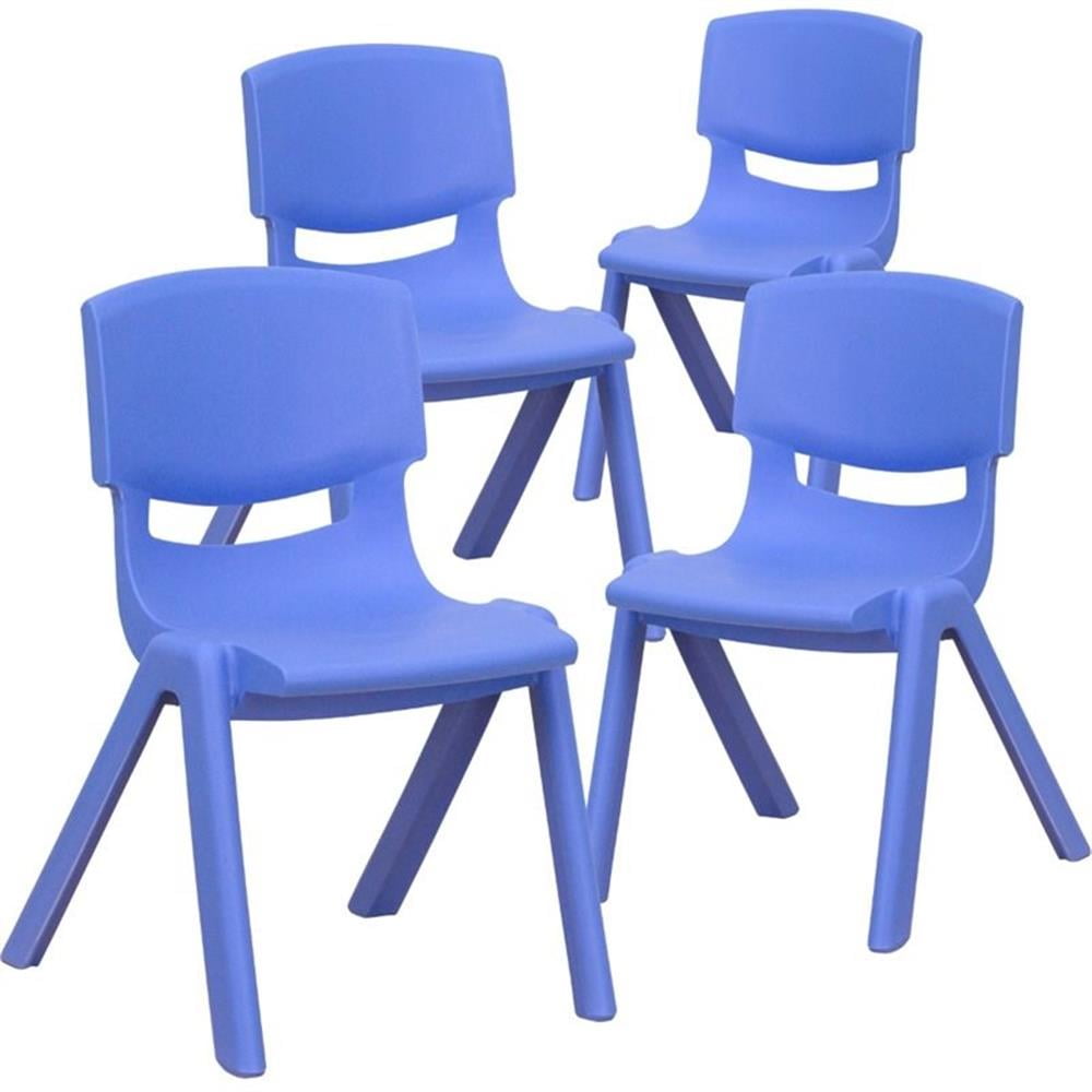 Pemberly Row 12" Plastic Stackable Preschool Chair in Blue (Set of 4 ...