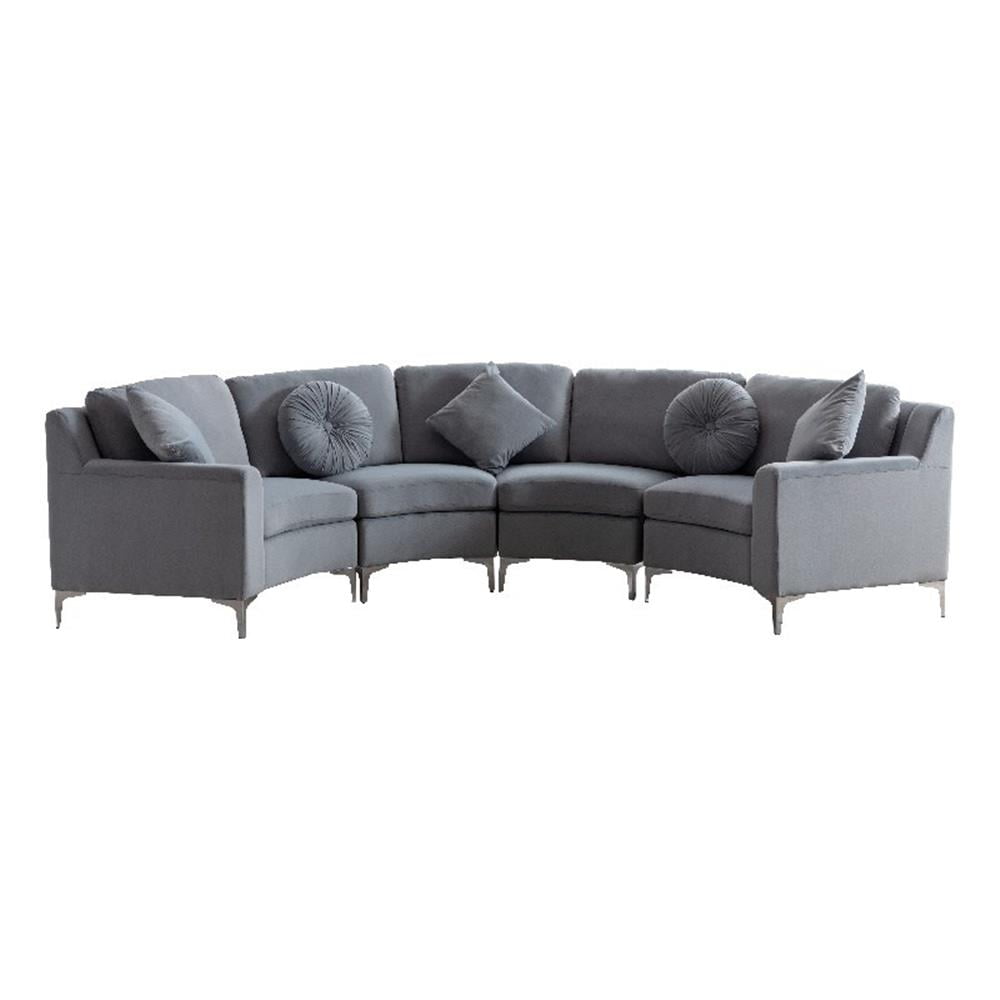 Pemberly Row 136" Symmetry Curved Modern Velvet Sectional Sofa in Gray ...