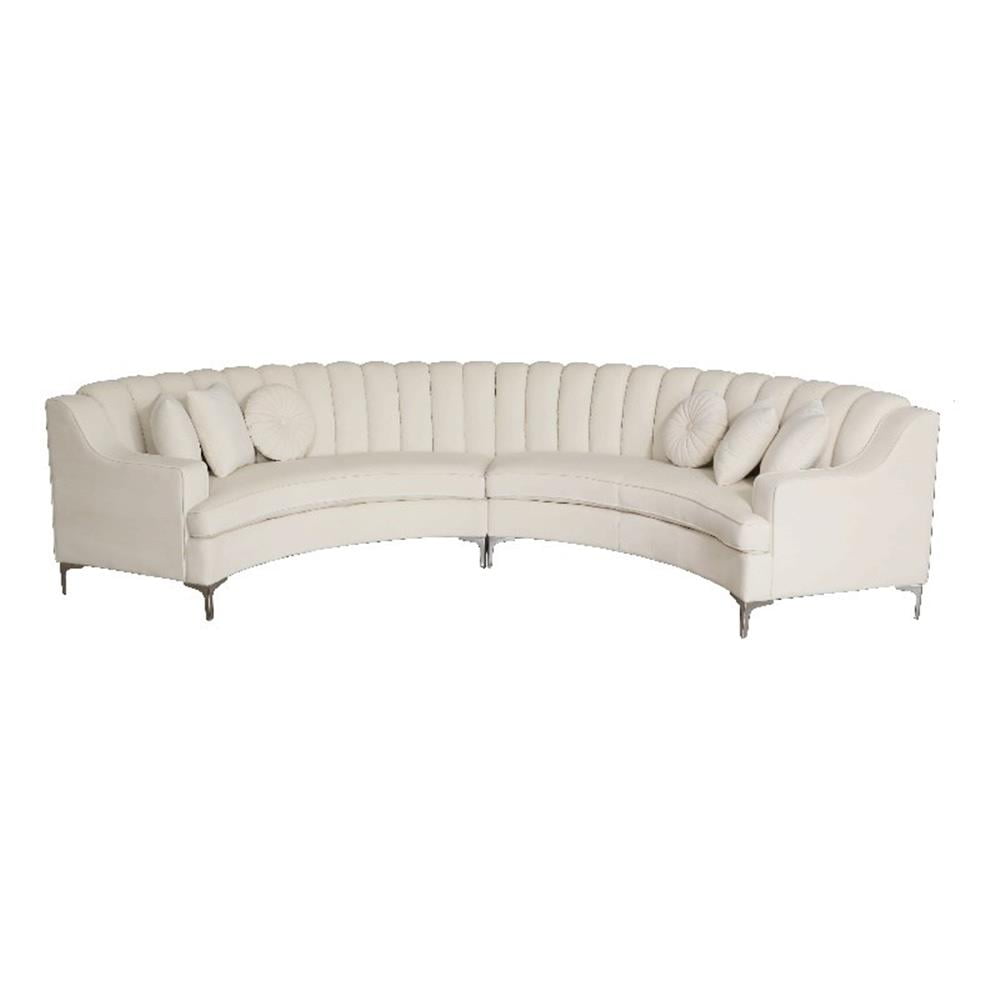 Pemberly Row 141" Curved Symmetry Modern Velvet Sectional Sofa in Cream ...