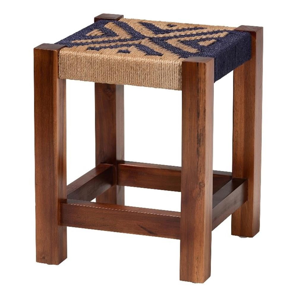 Pemberly Row 16.5" Seagrass & Acacia Wood Footstool in Blue and Brown ...