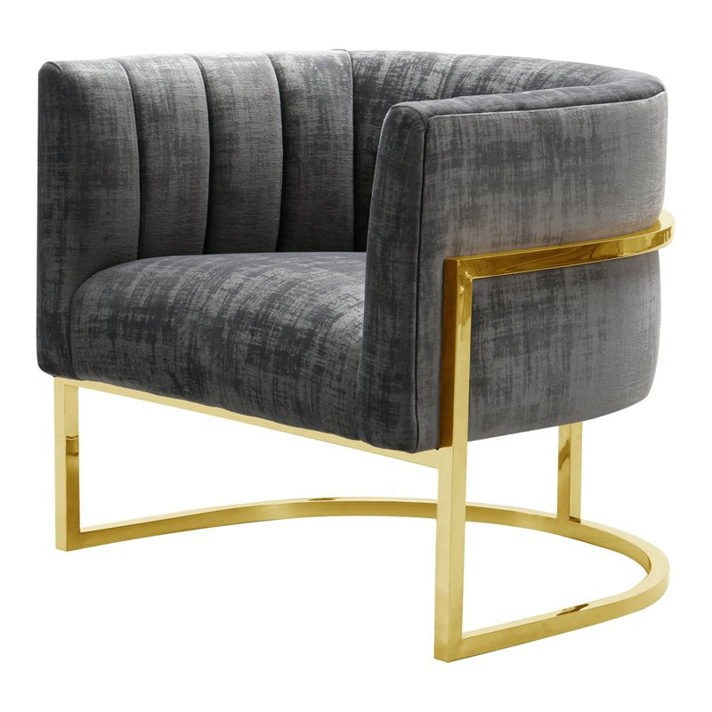 Pemberly Row 16.5"Velvet Accent Chair in Slub Gray / Gold Finish ...