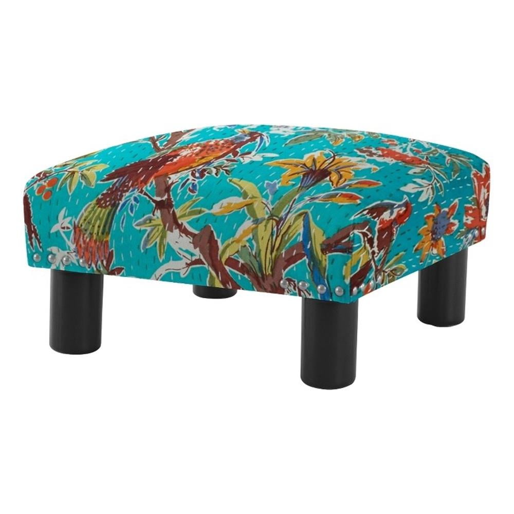 Pemberly Row 16" Square Accent Footstool Ottoman Teal Blue Tropical ...