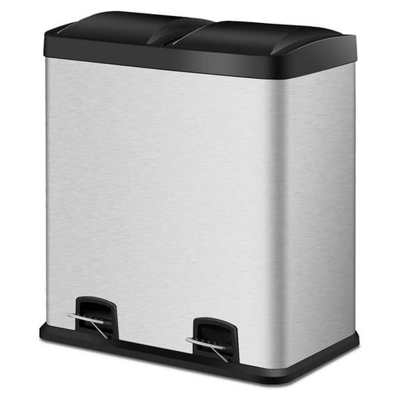 Pemberly Row 16-gallon Stainless Steel Dual Step Trash Can in Silver ...