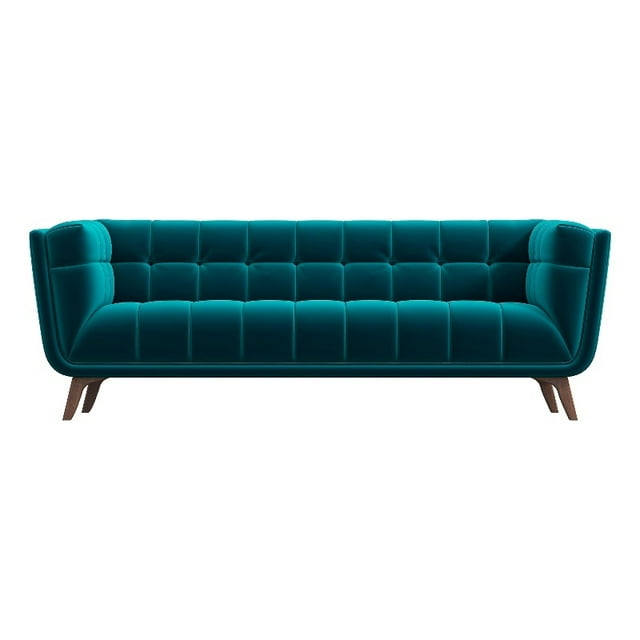 Pemberly Row 17" Mid-Century Velvet Tufted Back Sofa in Teal Turquoise ...