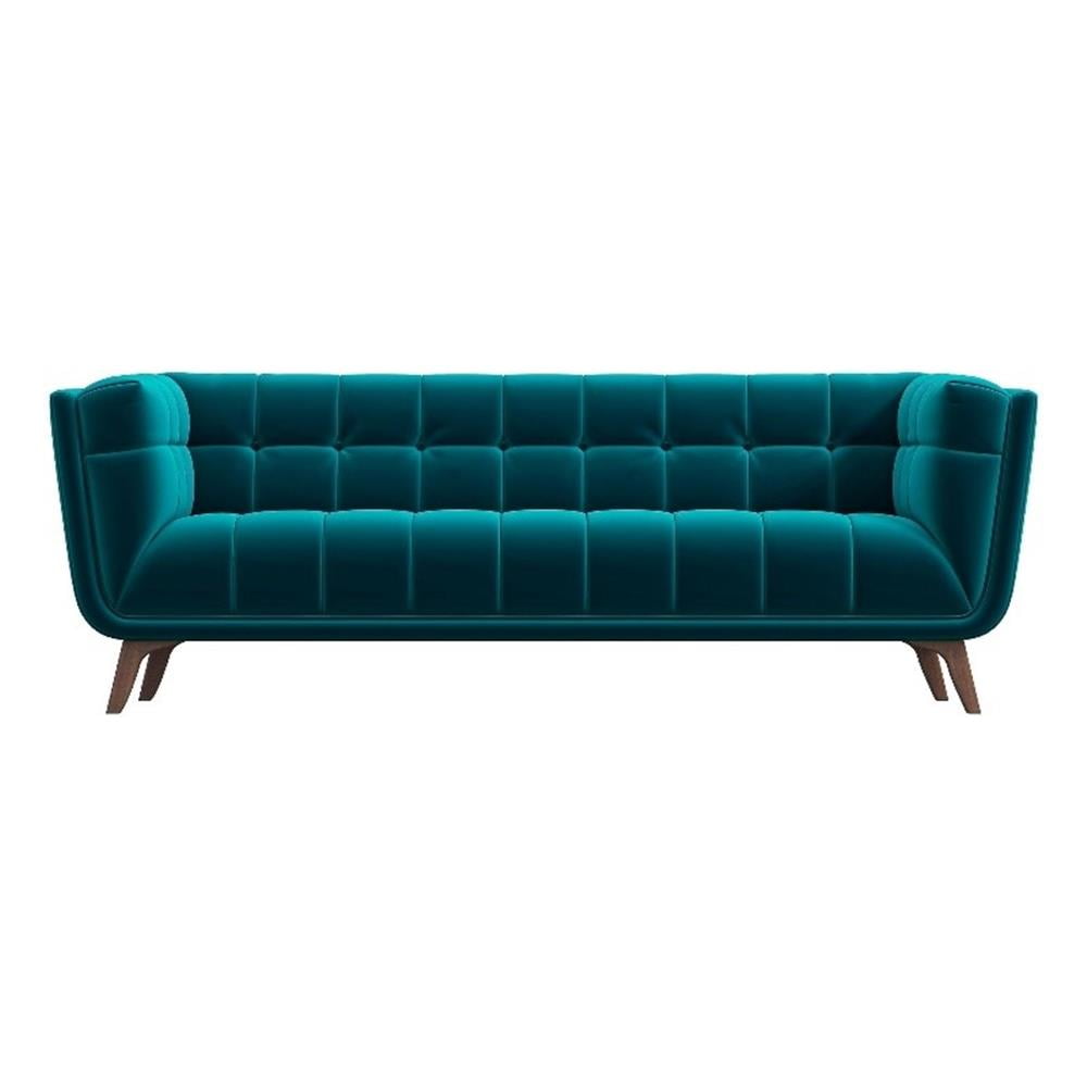 Pemberly Row 17" Mid-Century Velvet Tufted Back Sofa in Teal Turquoise ...