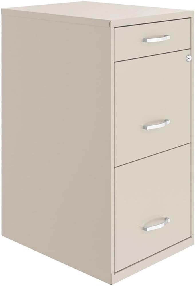Pemberly Row 18" 3-Drawer Metal File Cabinet with Pencil Drawer in Off ...