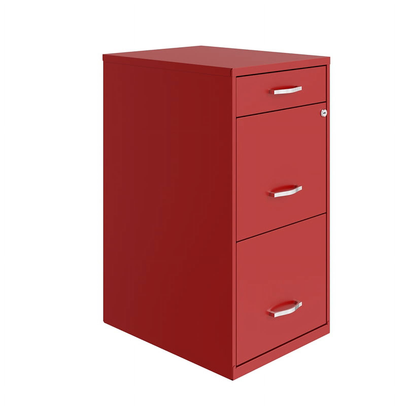 Pemberly Row 18" 3-Drawer Modern Metal Organizer File Cabinet in Red ...
