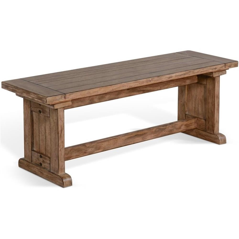 Pemberly Row 18" Farmhouse Mahogany Wood Side Bench in Taupe Brown ...