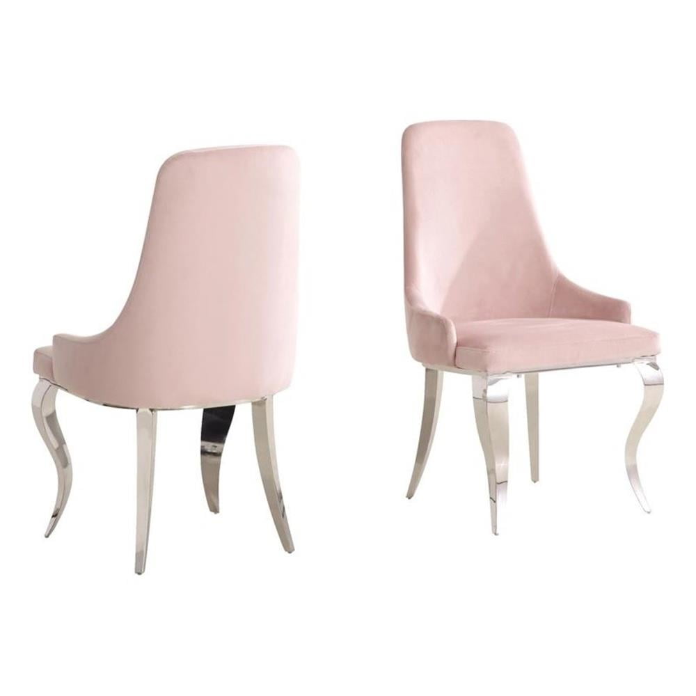 Pemberly Row 19.25" Upholstered Velvet Demi Dining Chairs in Pink (Set of 2) - Walmart.com