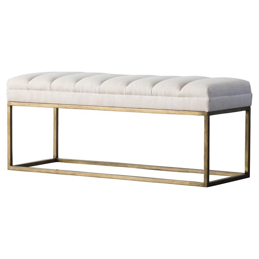 Pemberly Row 19.5" Fabric Bench in Beige/Brushed Gold Finish - Walmart.com