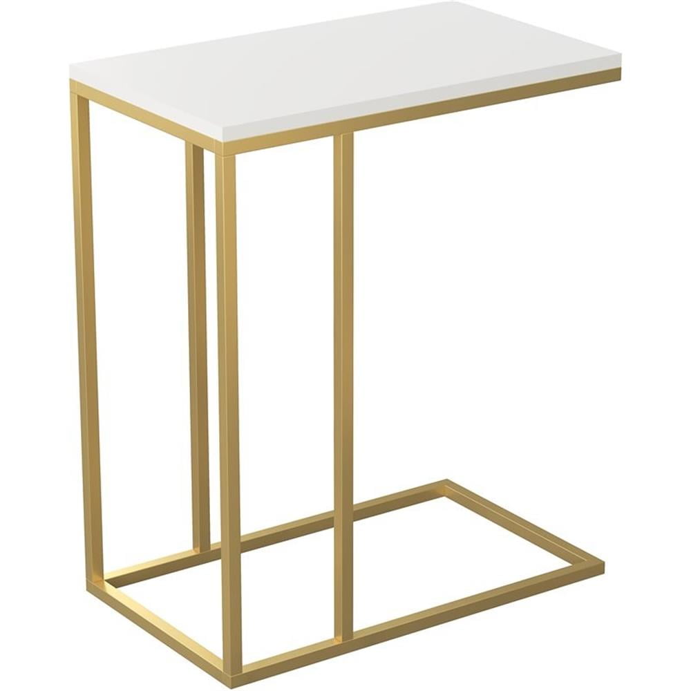 Pemberly Row 19"L C-Shape Gold Metal Legs Accent Table in White - Walmart.com