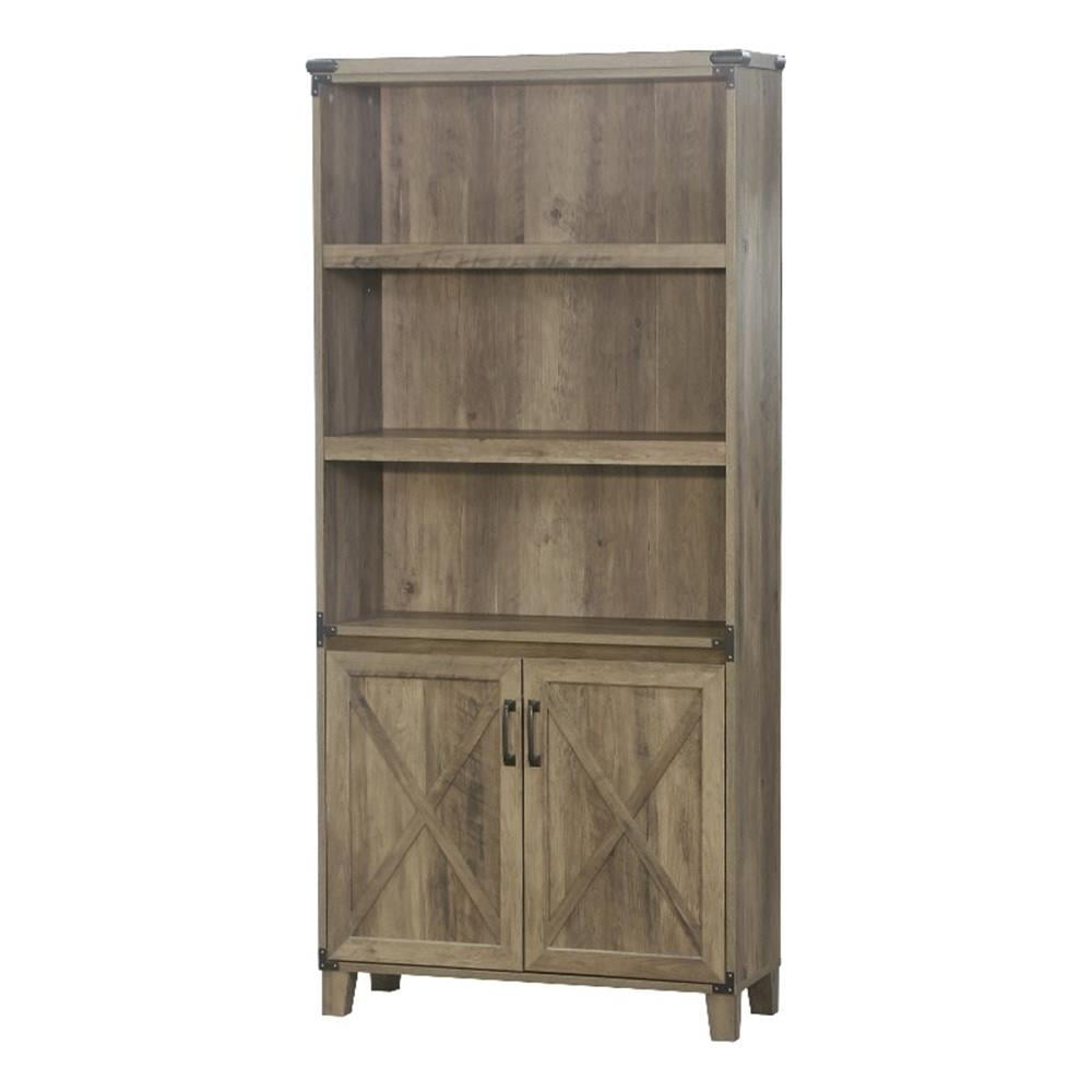 Pemberly Row 2-Door Farmhouse Engineered Wood Bookcase in Rustic Oak ...