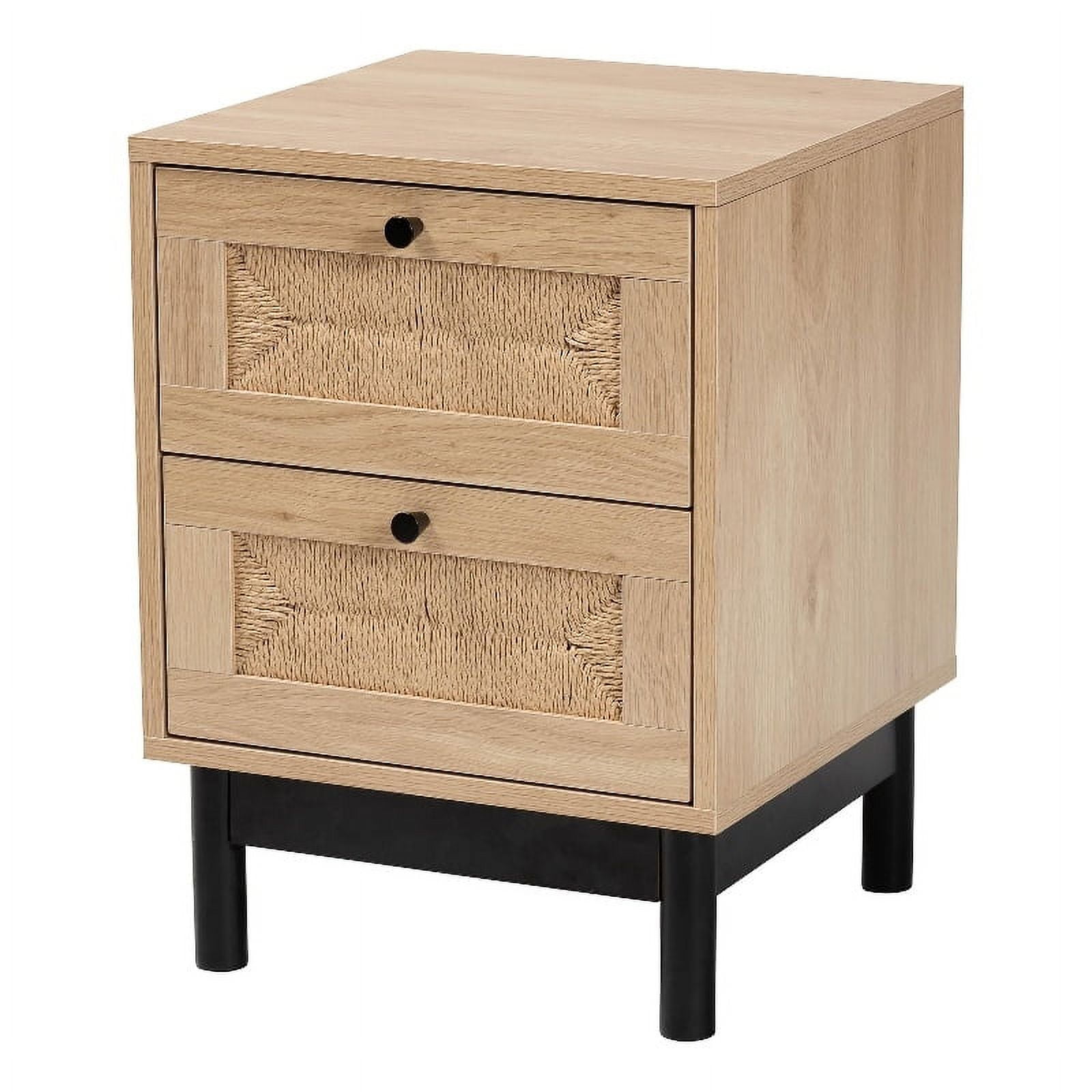 Pemberly Row 2-Drawer Mid-Century Wood End Table in Light Brown/Black ...