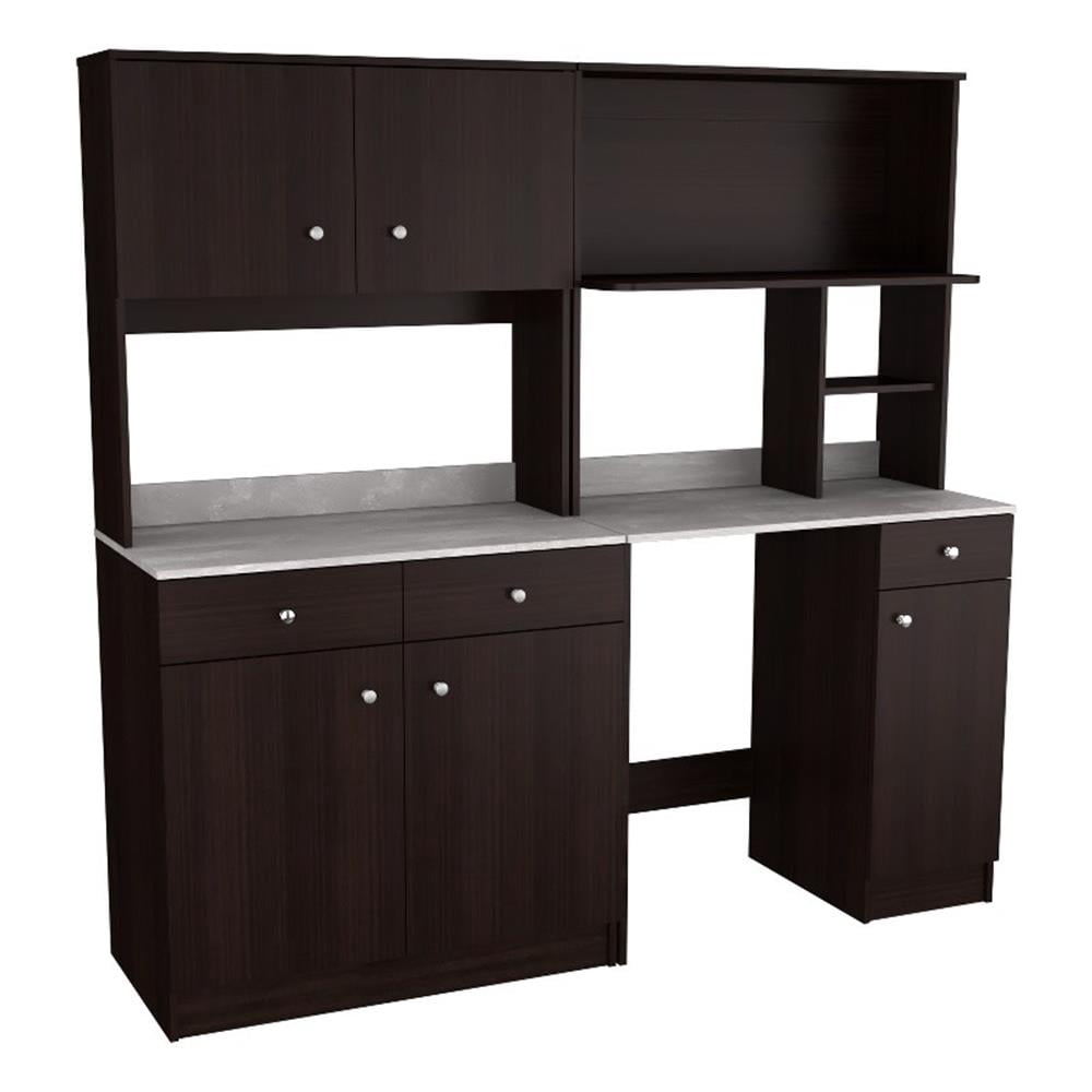 Pemberly Row 2-Pc 3-Drawer Breakroom Pantry Storage System in Espresso ...