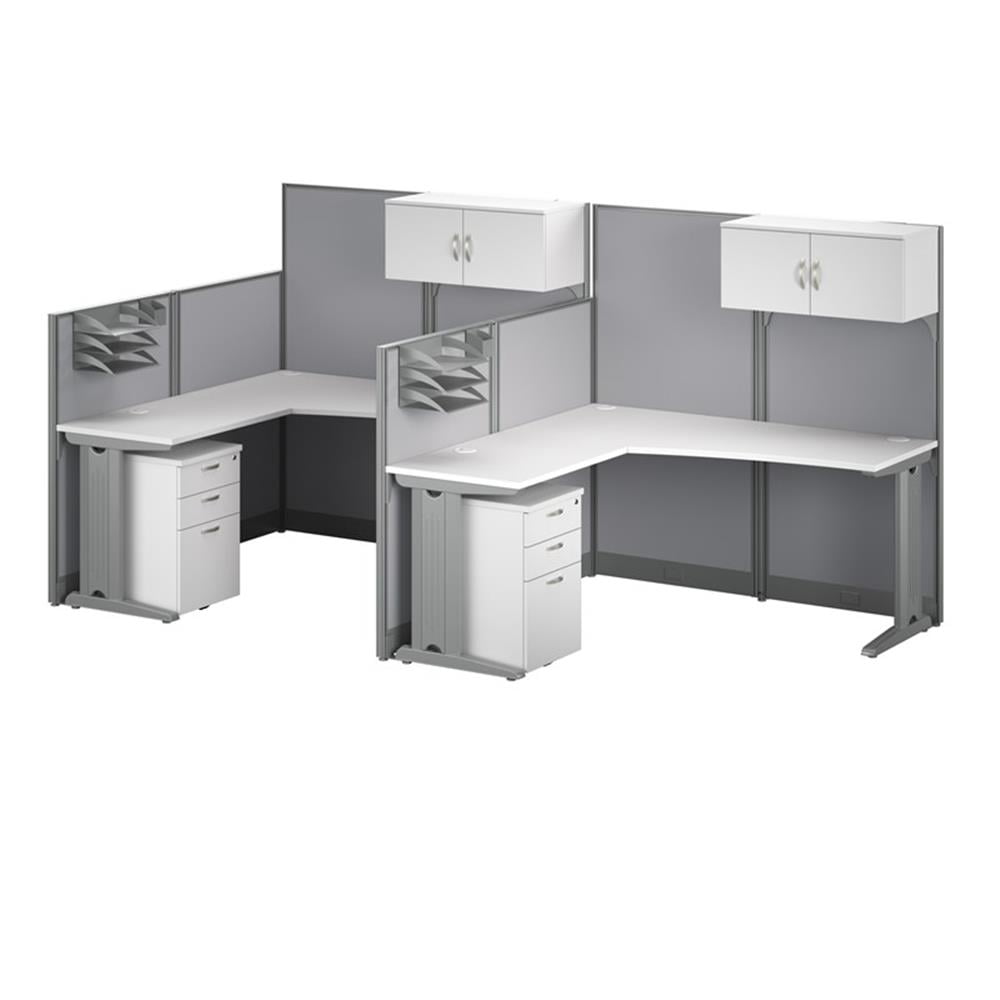 Pemberly Row 2 Person L Cubicle Desk Set in Pure White - Engineered ...