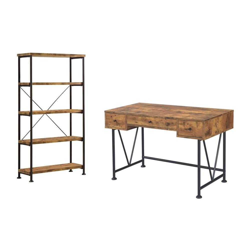 Pemberly Row 2-Piece 3-Drawer Farmhouse Wood Writing Desk Set in Nutmeg ...