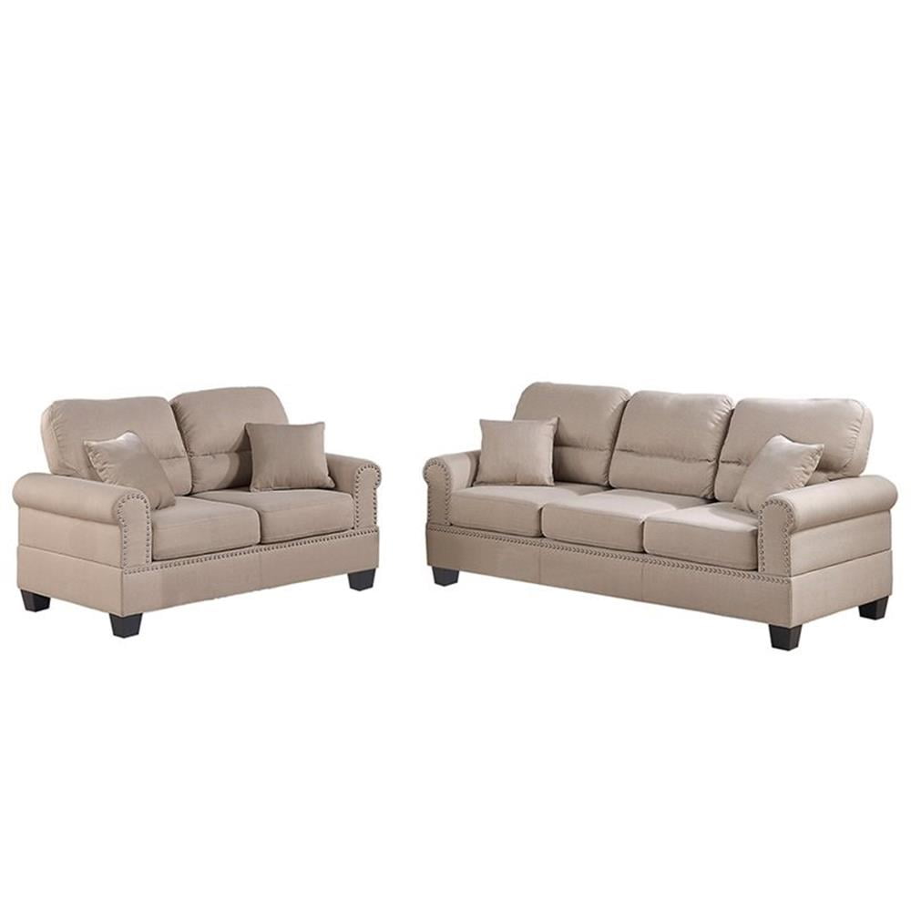 Pemberly Row 2 Piece Fabric Sofa and Loveseat Set in Sand Tan Color ...