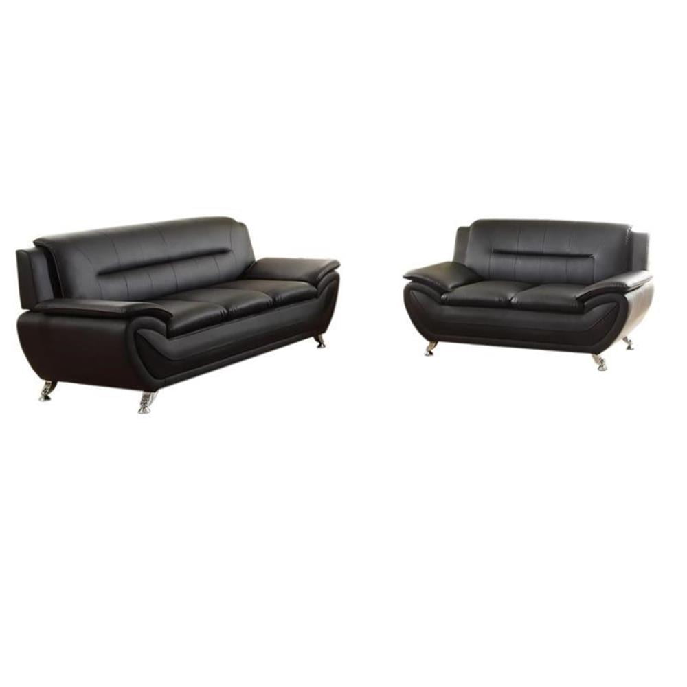 Pemberly Row 2 Piece Faux Leather Modern Sofa and Loveseat Set in Black ...