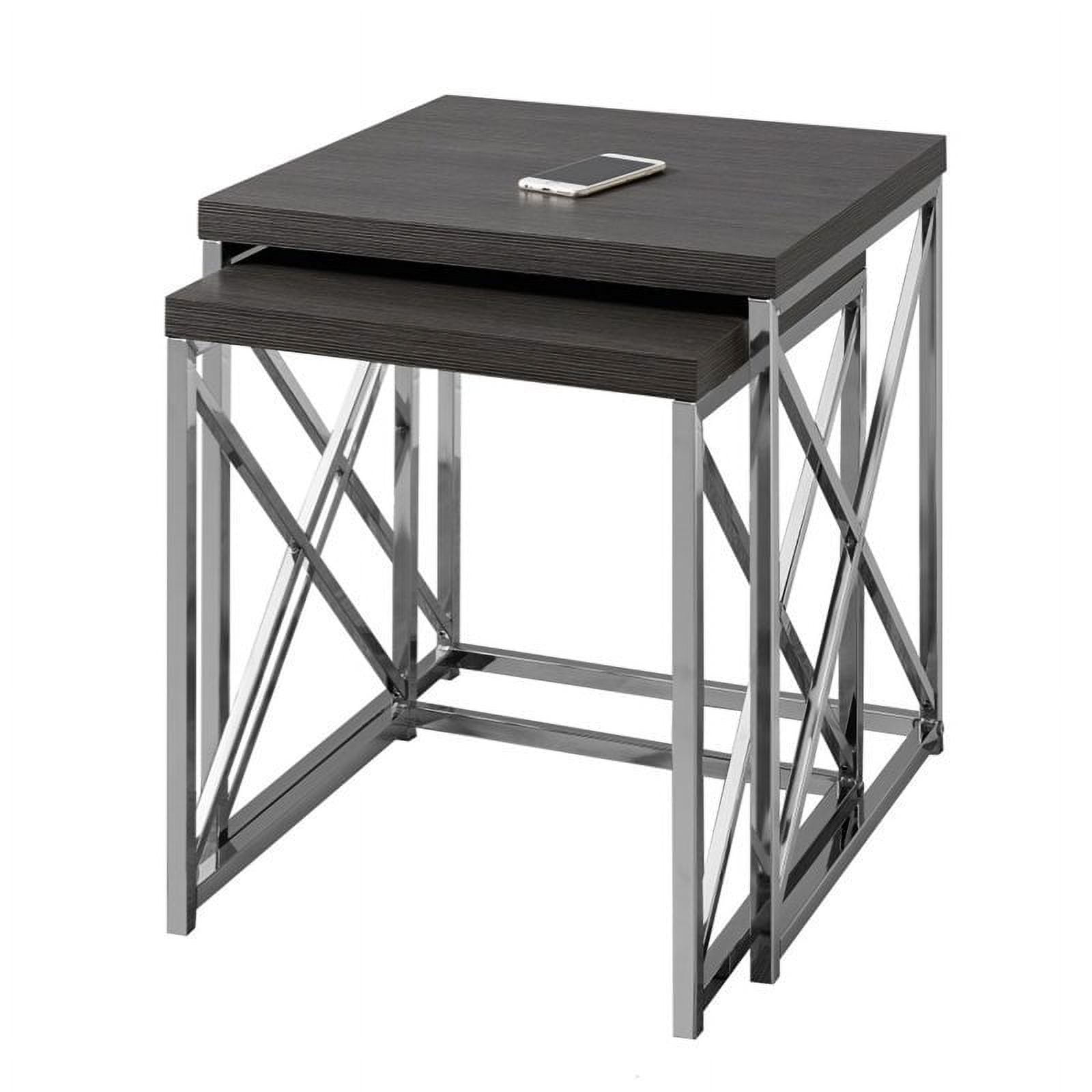 Pemberly Row 2 Piece Nesting Table Set in Gray Wood and Chrome ...