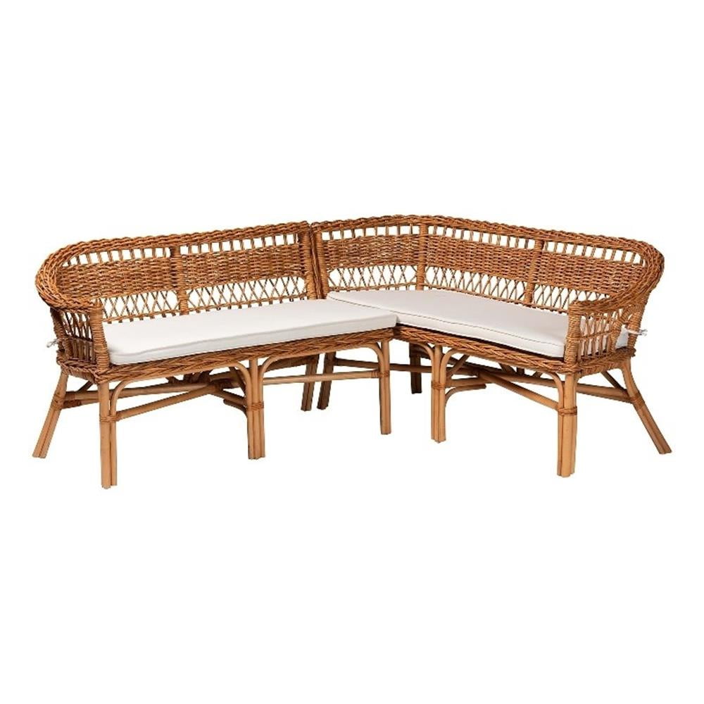 Pemberly Row 2-Piece Rattan Dining Nook Banquette Set in Natural Brown ...