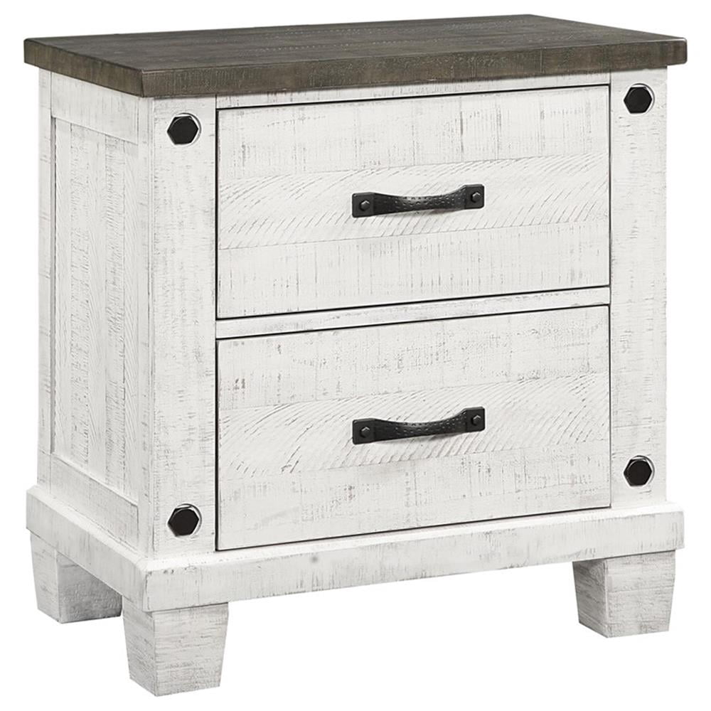 Pemberly Row Rustic Country Farmhouse Pine 2-Drawer Wood Nightstand in ...