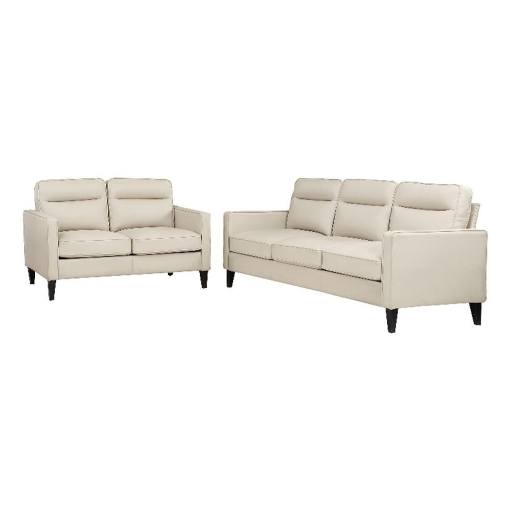 Pemberly Row 2-piece Faux Leather Upholstered Track Arm Sofa Set Ivory ...
