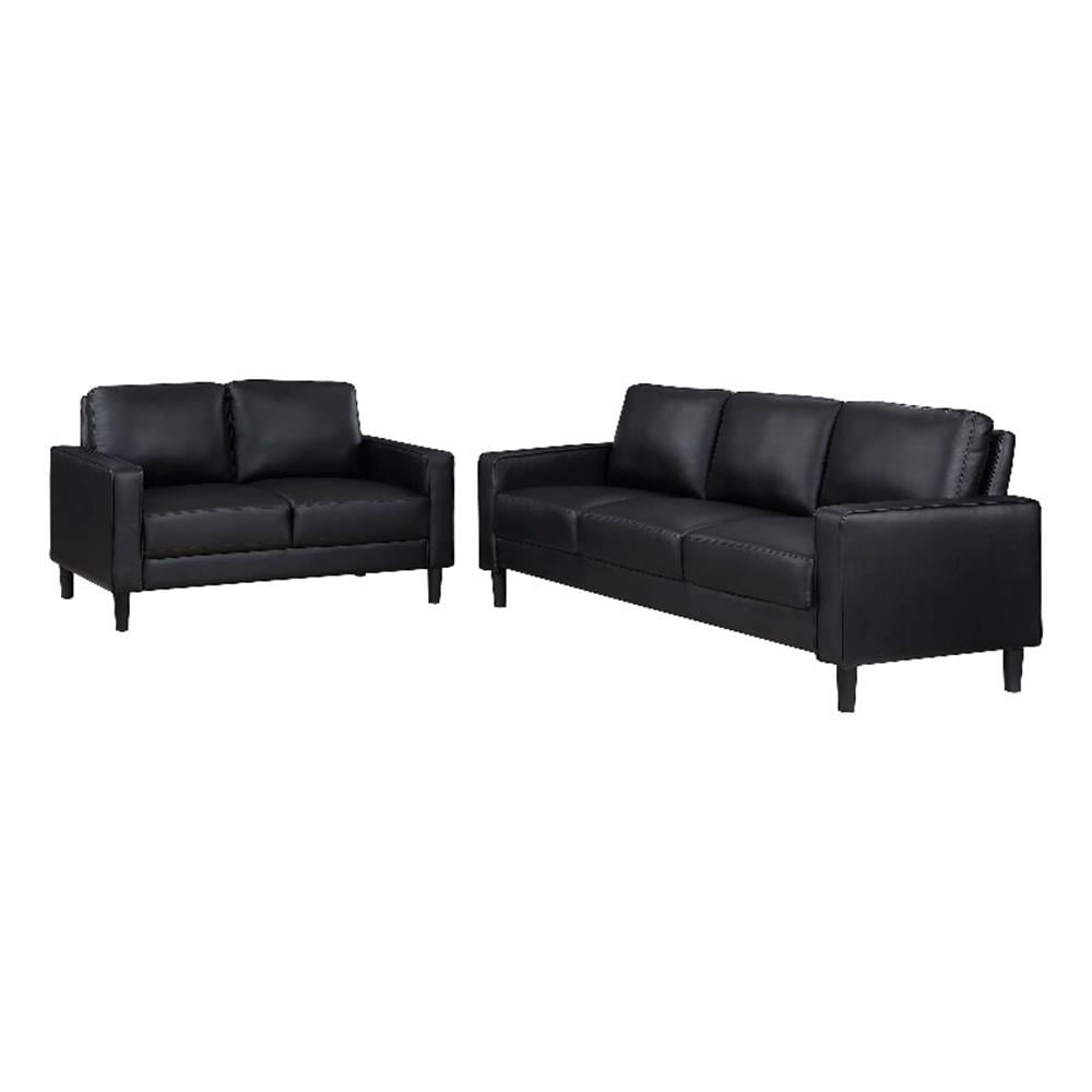 Pemberly Row 2-piece Upholstered Track Arm Faux Leather Sofa Set Black ...