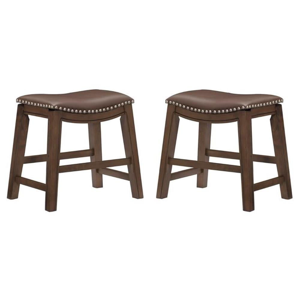 Pemberly Row 20" Faux Leather Saddle Dining Stool in Brown - Set of 2 ...