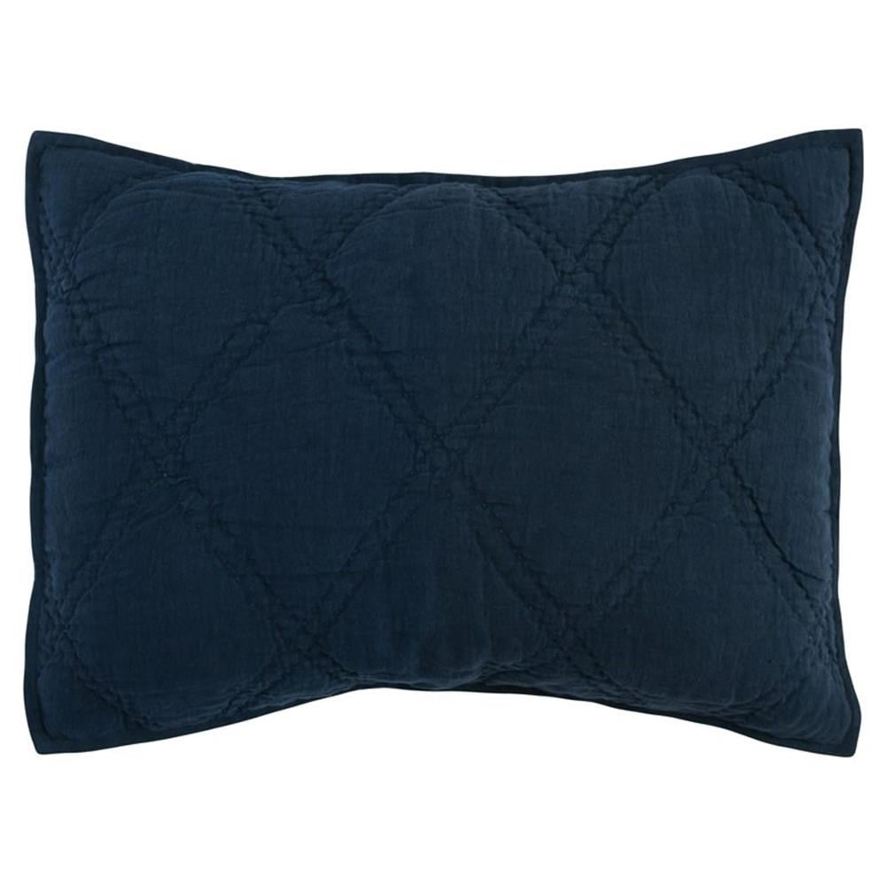 Pemberly Row 20x26" Belgian Flax Linen Fabric Standard Sham in Midnight ...
