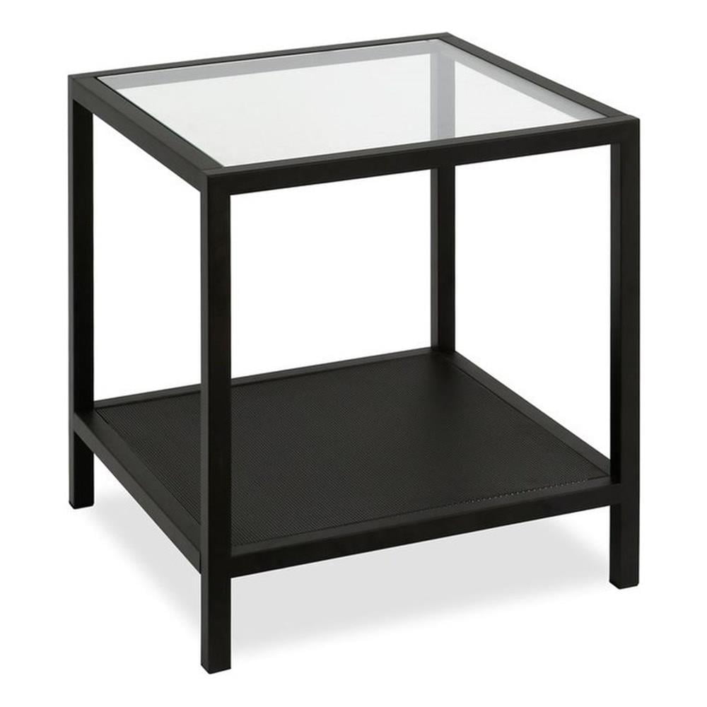Pemberly Row 22" Modern Metal Side Table with Mesh Shelf in Black ...