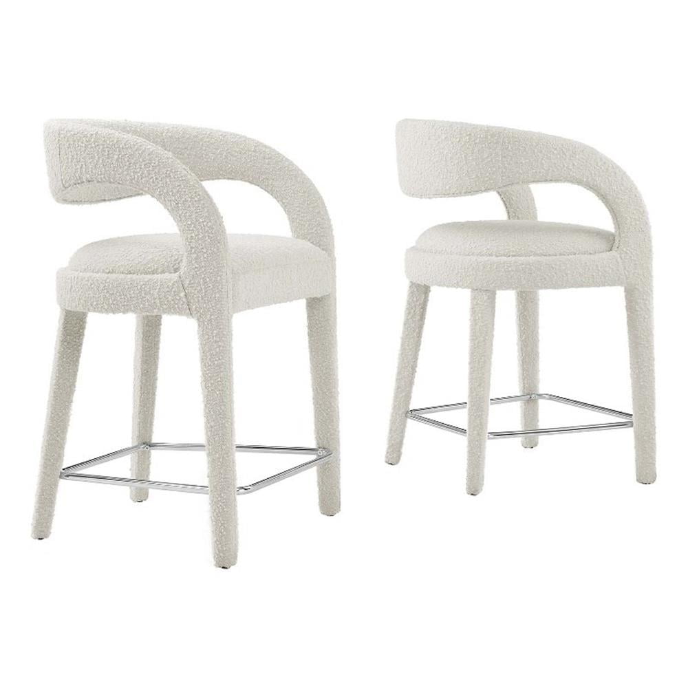 Pemberly Row 24.5" Upholstered Fabric Counter Stool in Ivory (Set of 2 ...