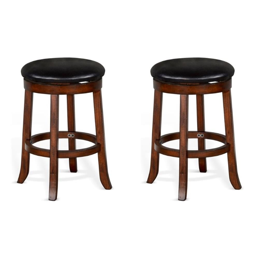 Pemberly Row 24" Mahogany Wood Backless Swivel Stool in Medium Brown ...