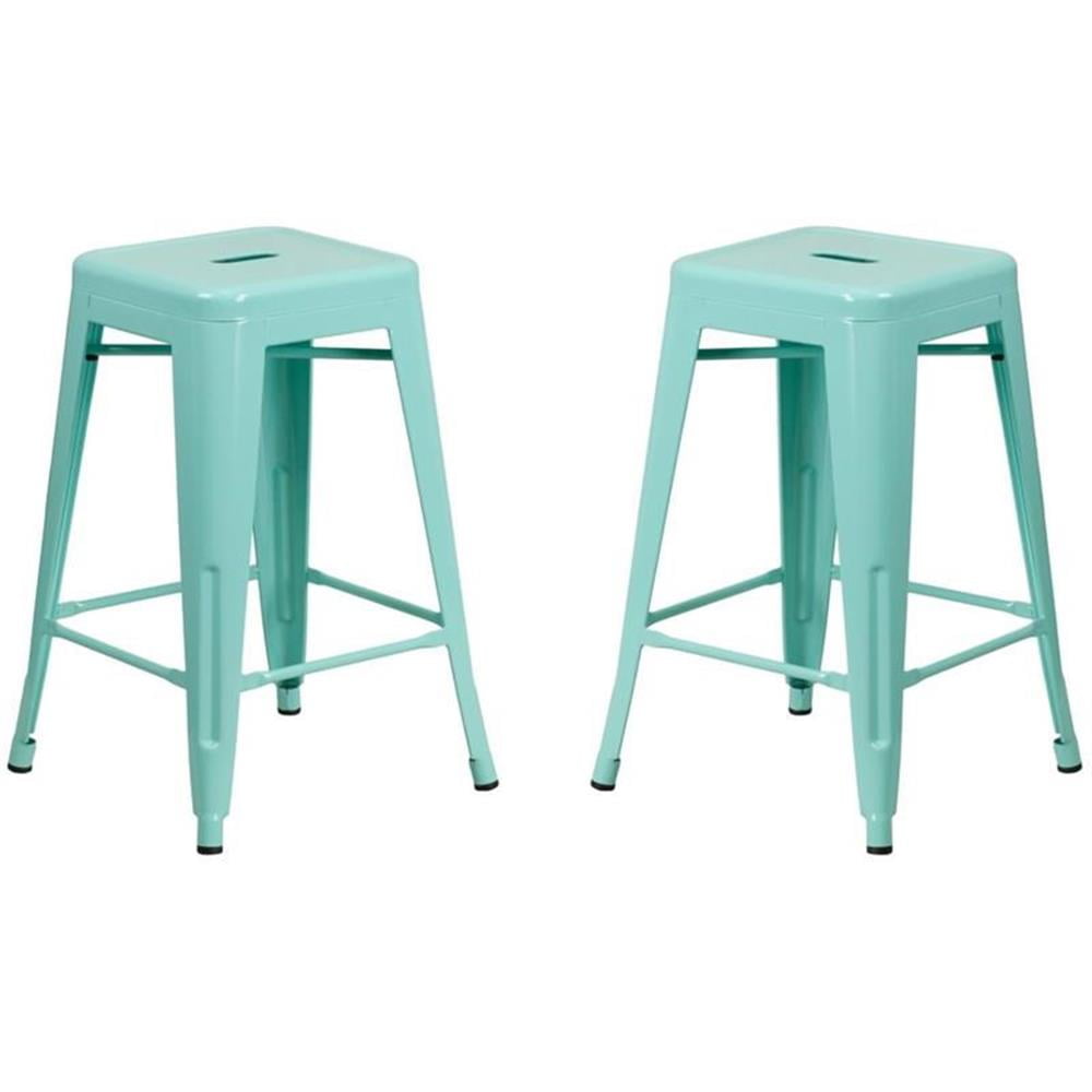 Pemberly Row 24" Metal Backless Counter Stool in Mint Green - Set of 2 ...