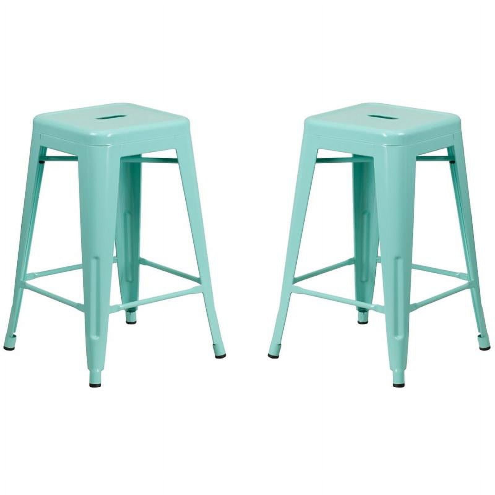 Pemberly Row 24" Metal Backless Counter Stool in Mint Green - Set of 2 ...