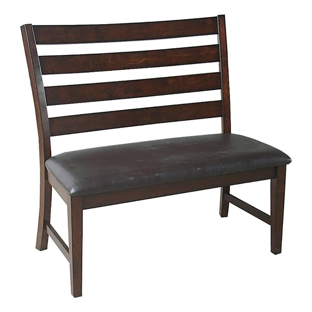 Pemberly Row 24" PU and Wood Ladder Back Bench in Brown Raisin ...