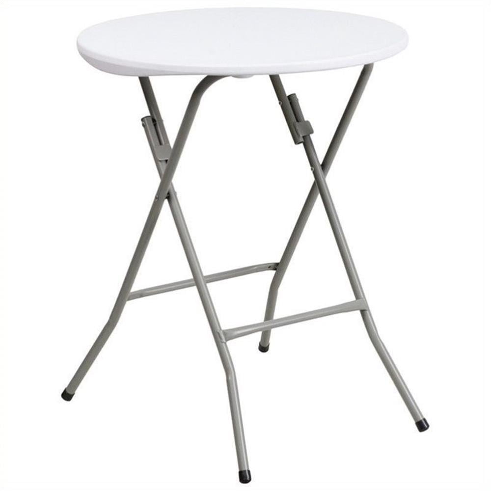Pemberly Row 24" Round Plastic/Metal Folding Table in Granite White ...