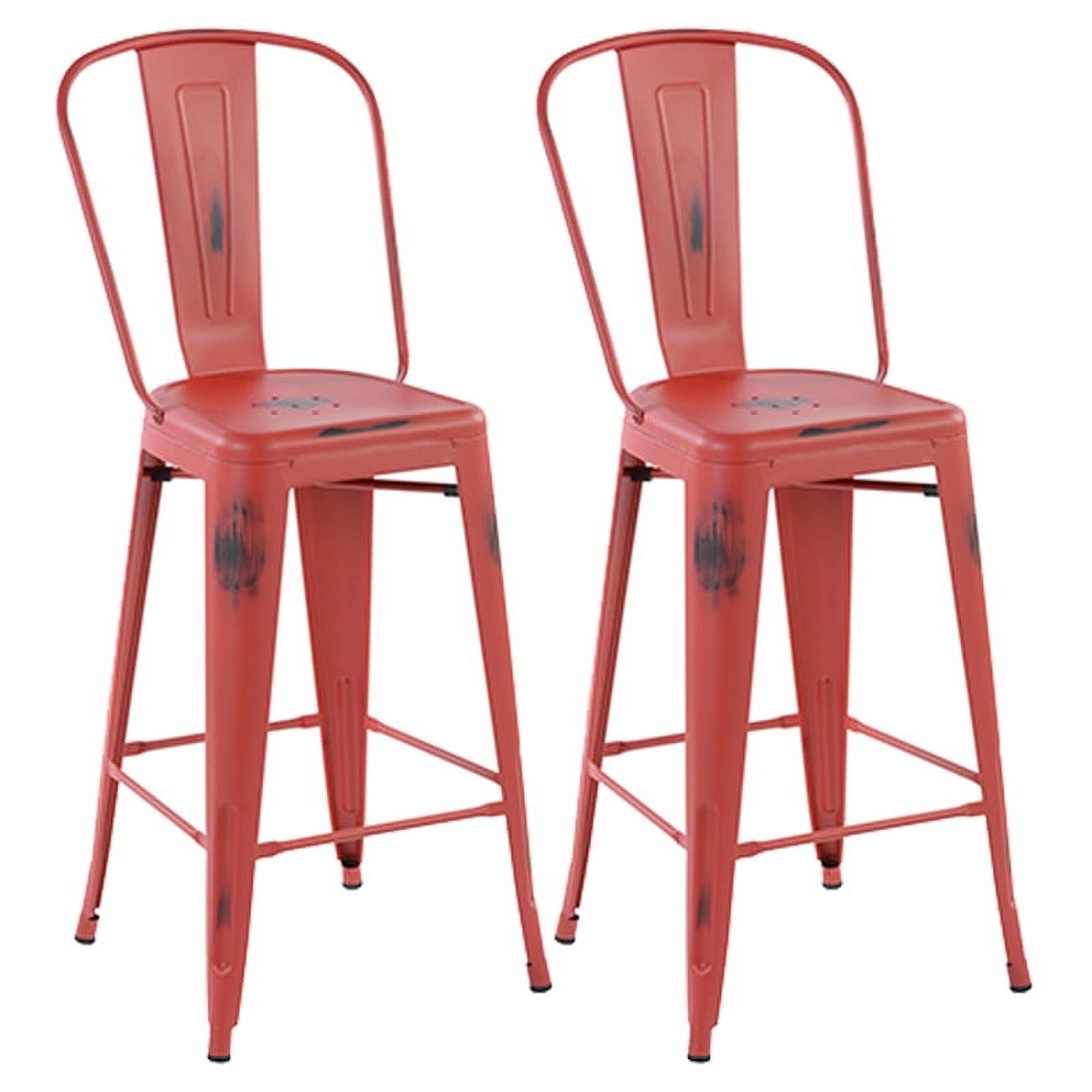 Pemberly Row 24" Transitional Metal Counter Stools in Red (Set of 2 ...