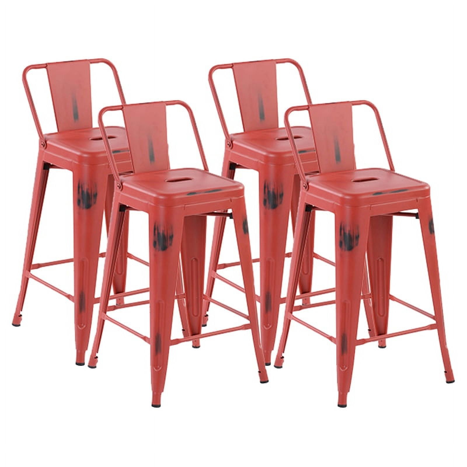 Pemberly Row 24" Transitional Metal Counter Stools in Red (Set of 4 ...