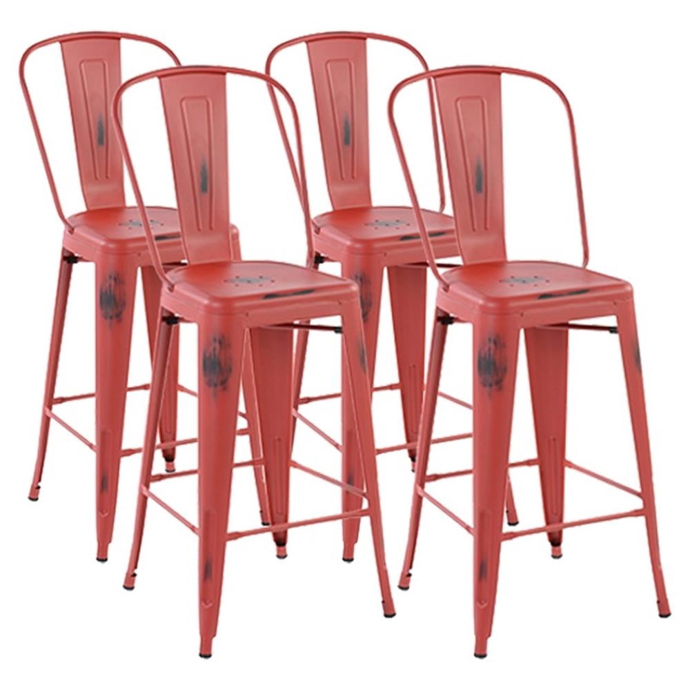Pemberly Row 24" Transitional Metal Counter Stools in Red (Set of 4 ...