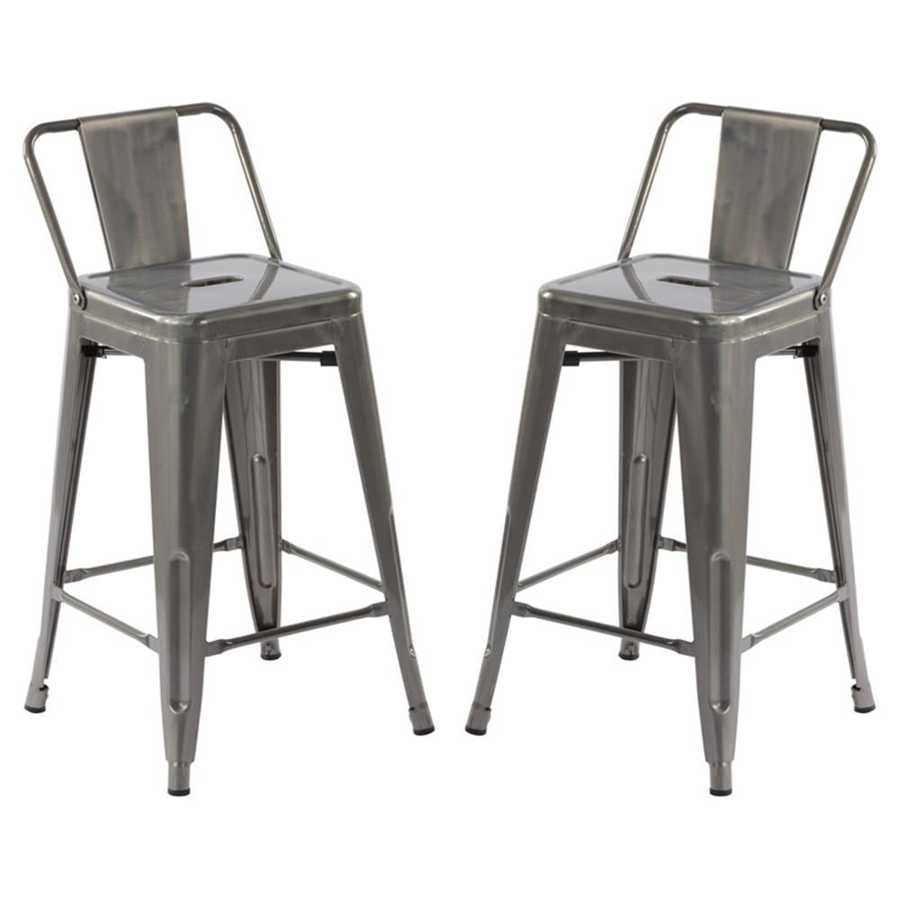 Pemberly Row 24" Transitional Metal Counter Stools in Silver (Set of 2 ...