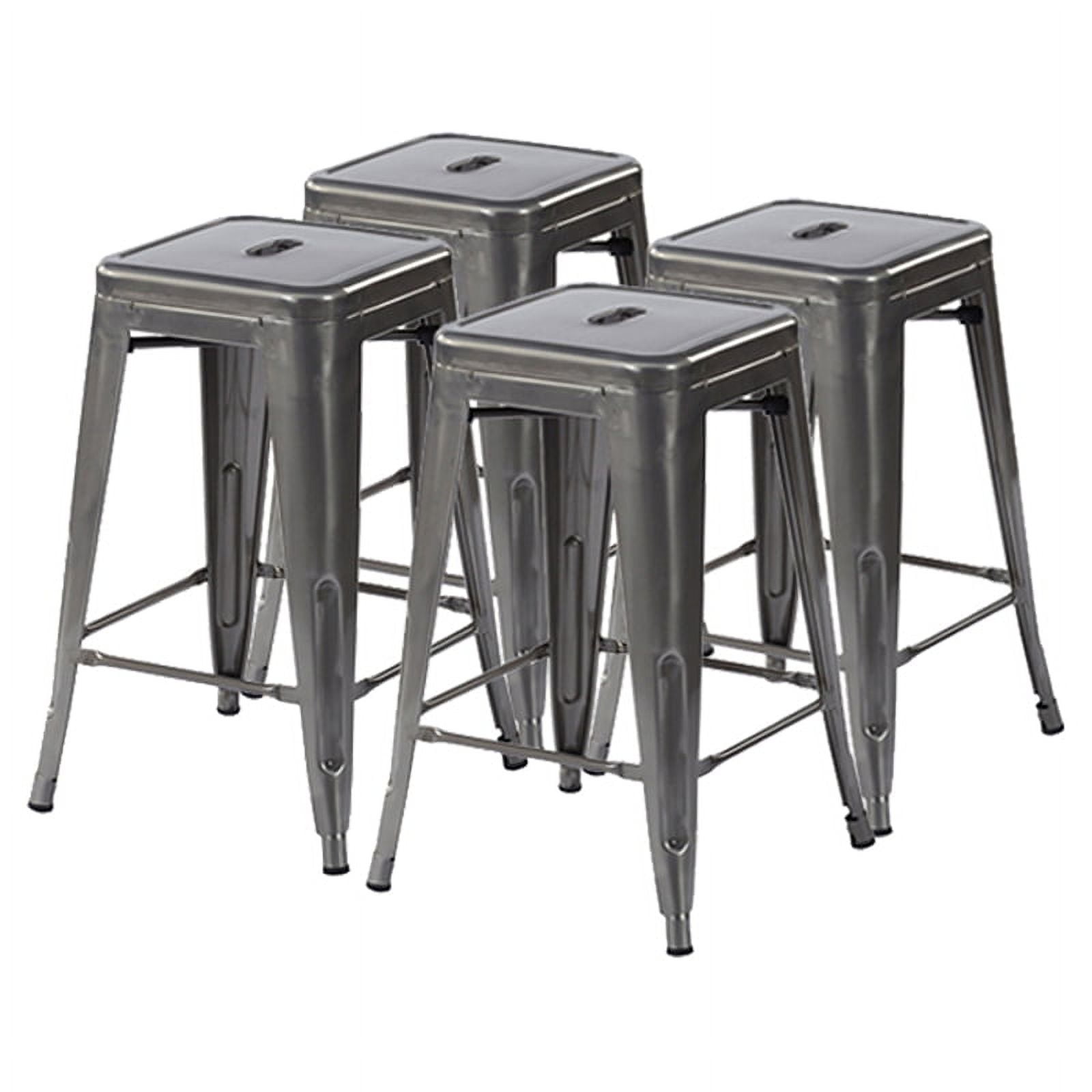 Pemberly Row 24" Transitional Metal Counter Stools in Silver (Set of 4 ...