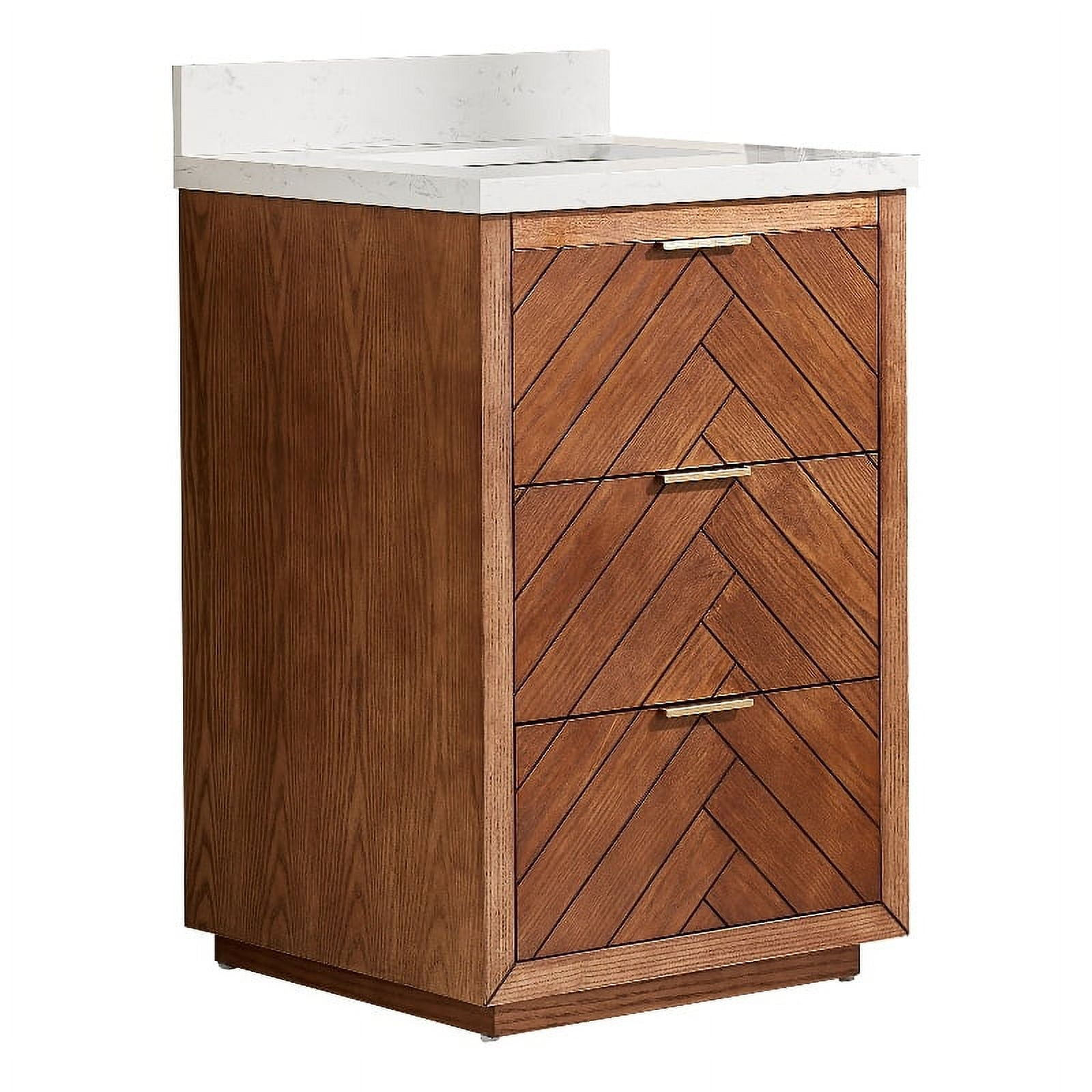 Pemberly Row 24" Veneer Single Sink Vanity with Marble & Ceramic Sink ...