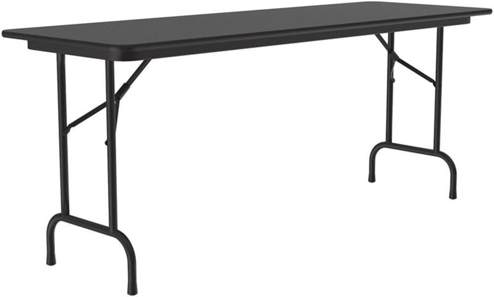 Pemberly Row 24" W x 60" D Metal & Wood Folding Table in Black Granite ...