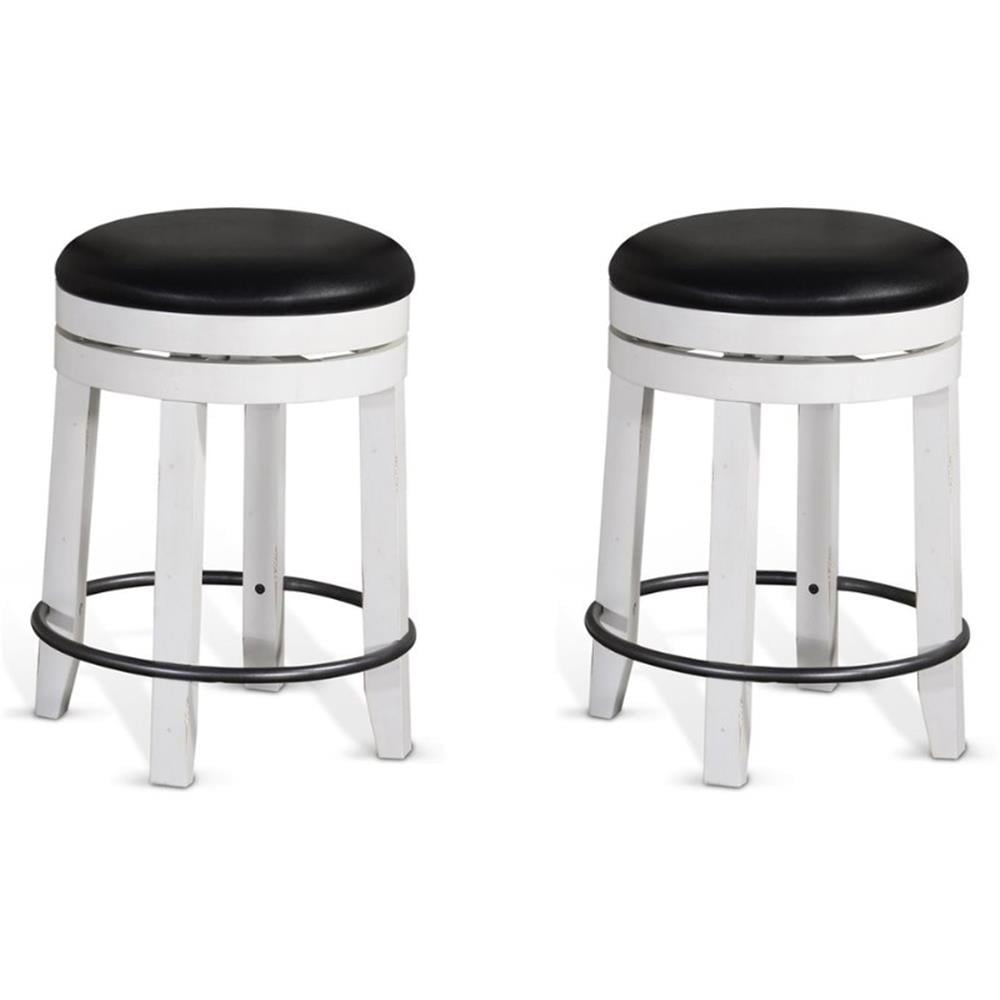 Pemberly Row 24" Wood Backless Swivel Stool in White/Dark Brown (Set of ...