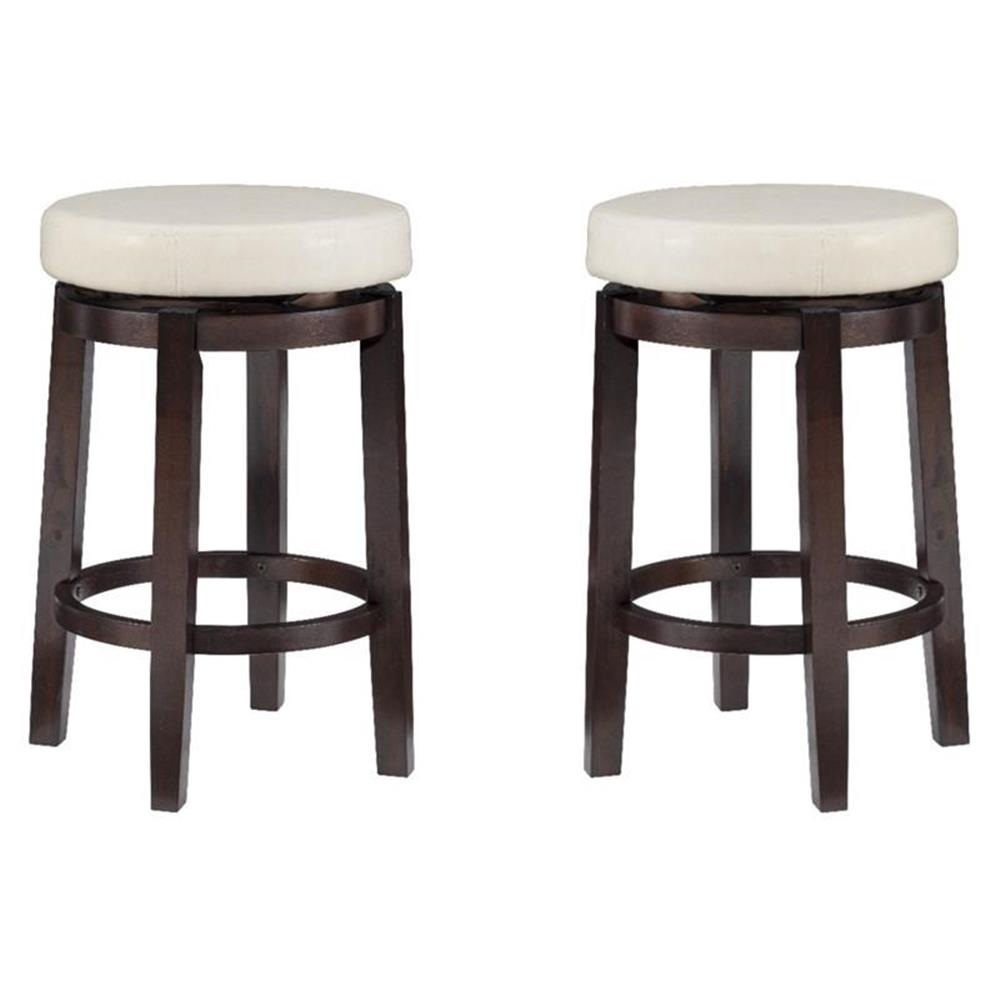 Pemberly Row 24" Wood Swivel Counter Stool in Rice White - Set of 2 ...