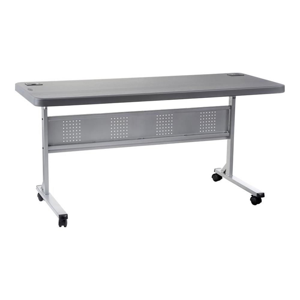 Pemberly Row 24x60" Plastic Flip-N-Store Training Table in Charcoal ...