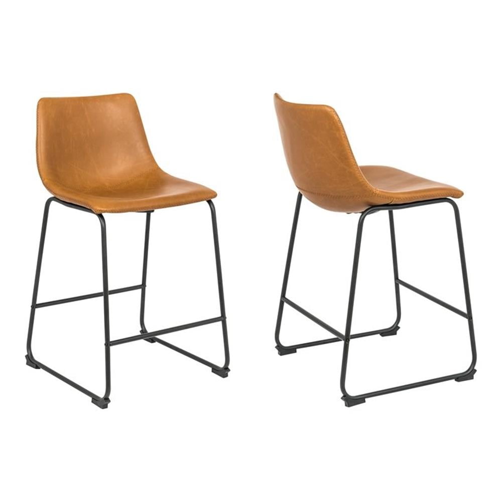 Pemberly Row 25.5" Faux Leather Counter Stools in Tan (Set of 2 ...