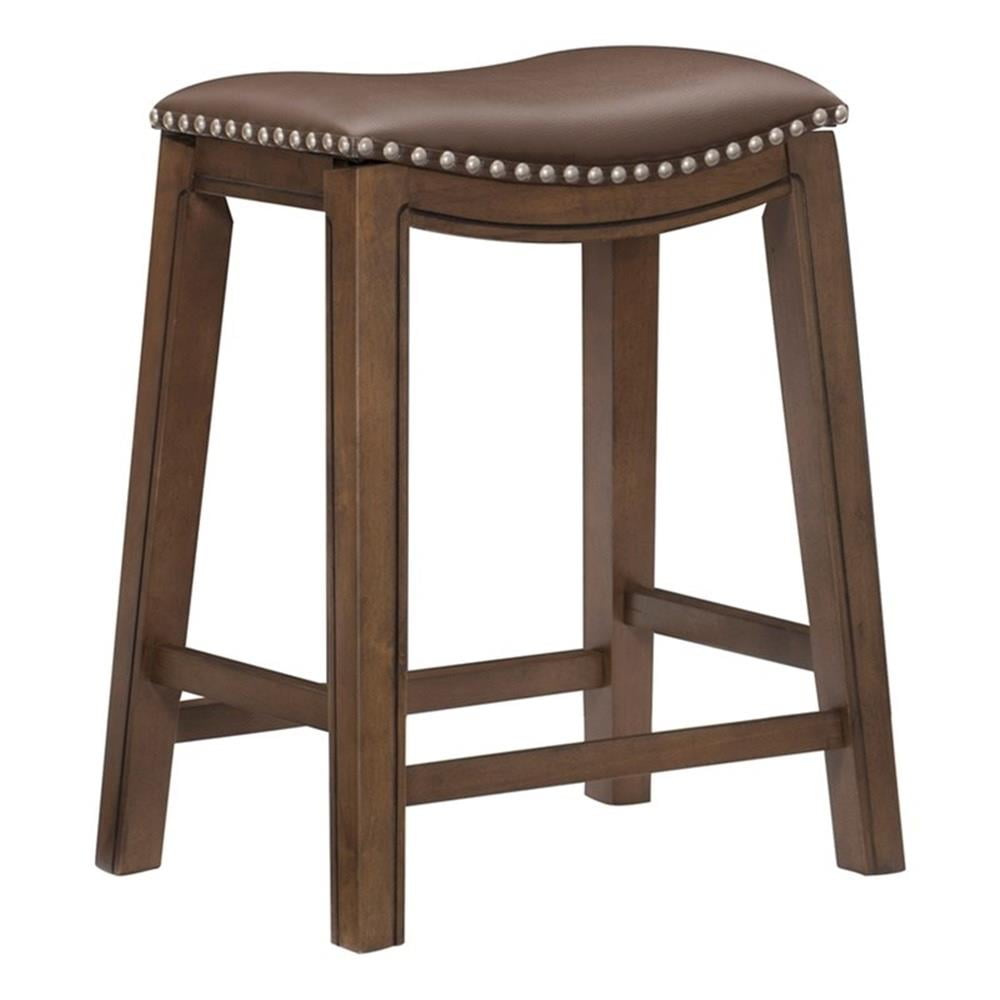 Pemberley Row Faux Leather Brown Counter Stool Rectangular Nail Head ...