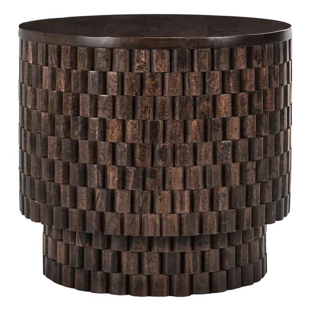 Pemberly Row 25" Textured Round Mango Wood End Table in Brown - Walmart.com